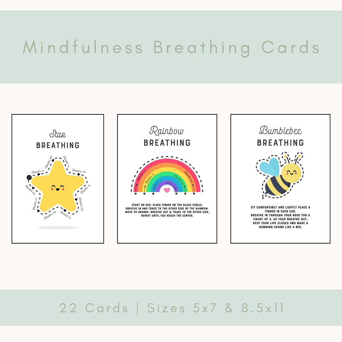 Mindfulness Breathing Cards for Kids Finger Breathing Calming Corner ...