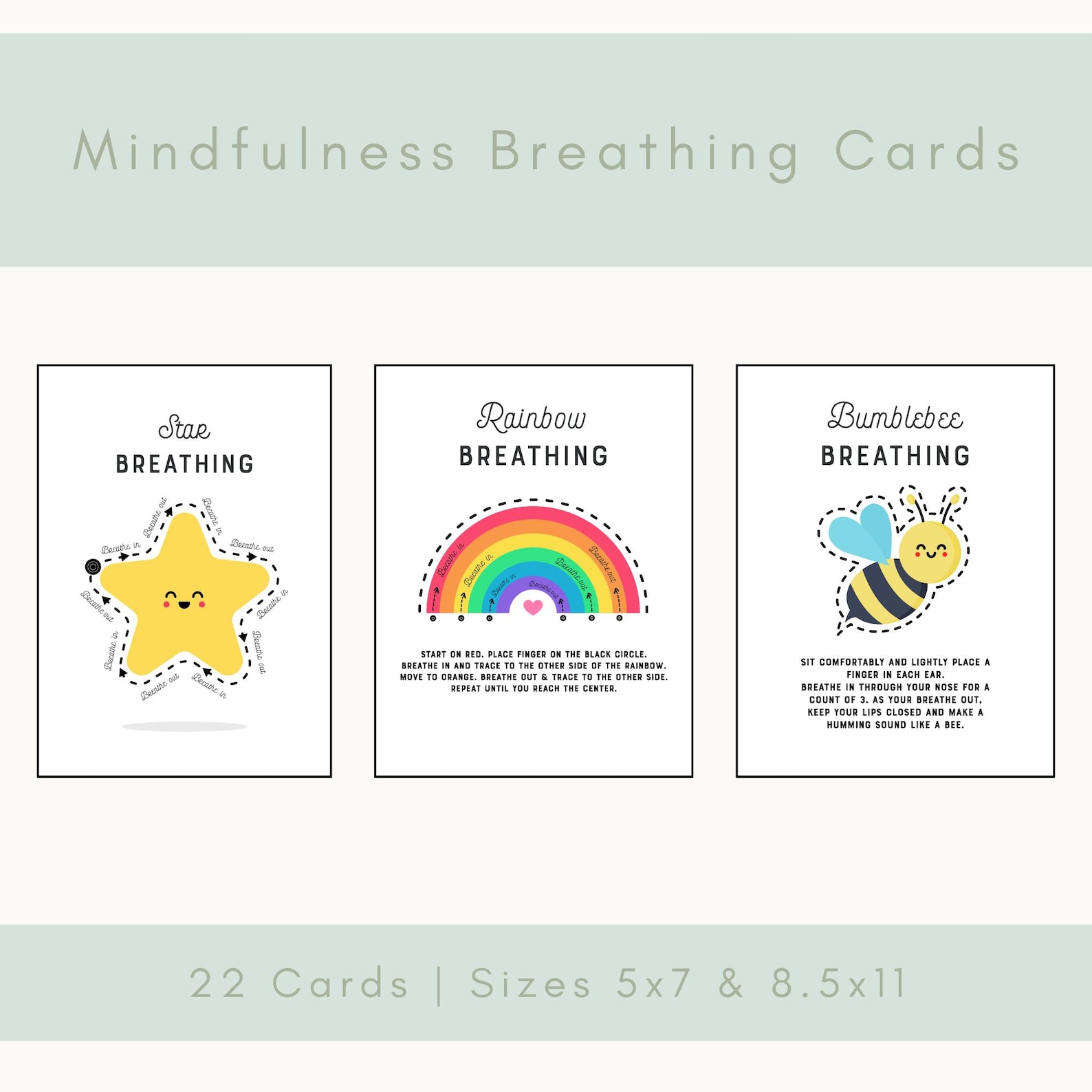 Mindfulness Breathing Cards for Kids Finger Breathing Calming Corner ...