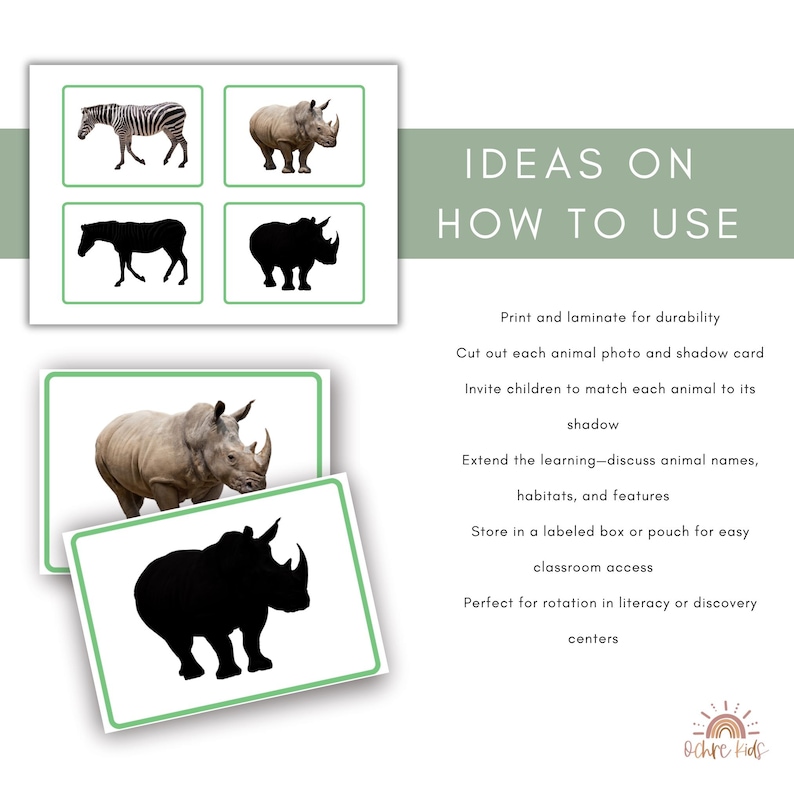 African Animal Shadow Matching Game for Kids Safari Printable ...