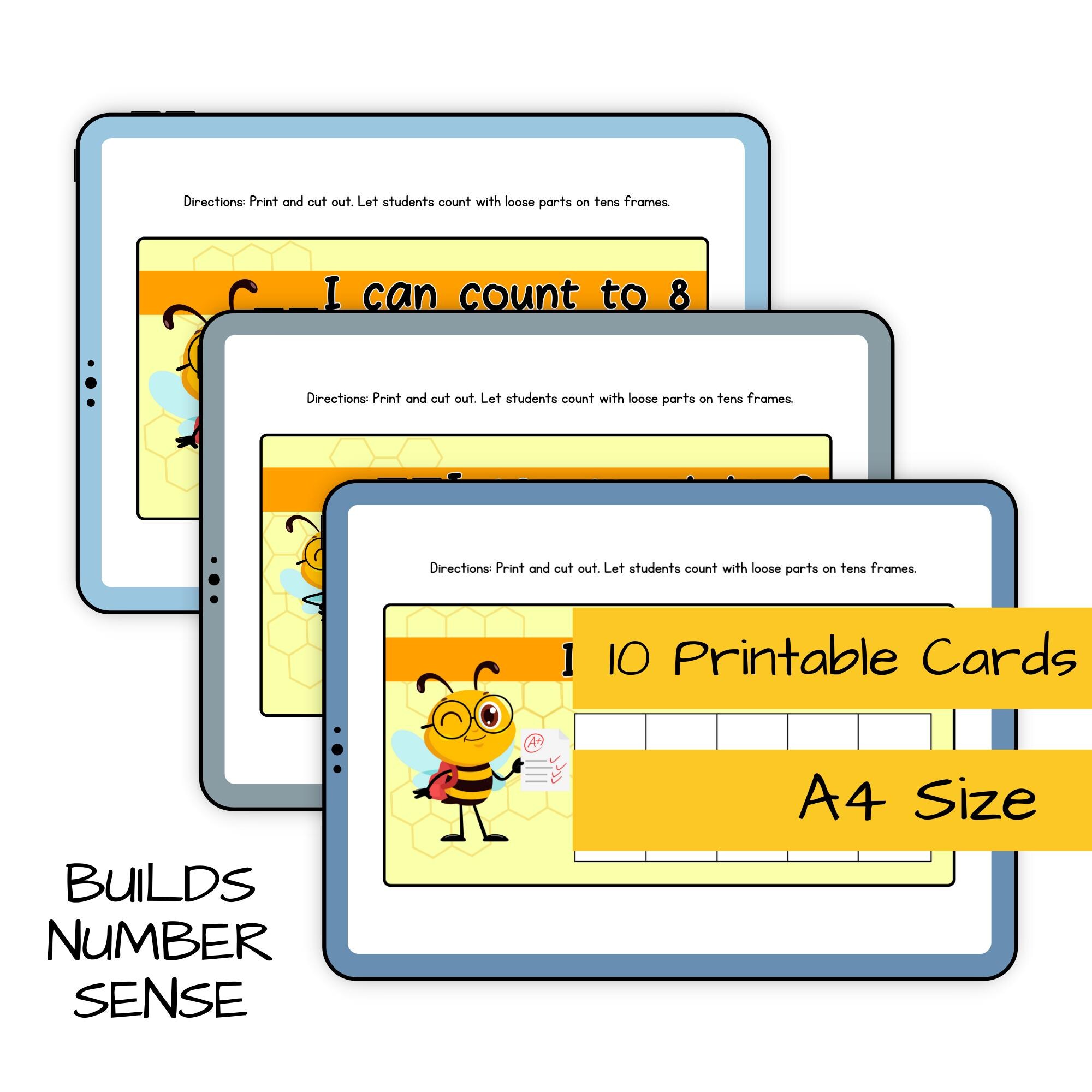 Bee Themed Early Years Tens Frame Printable Math Cards, Number Sense ...