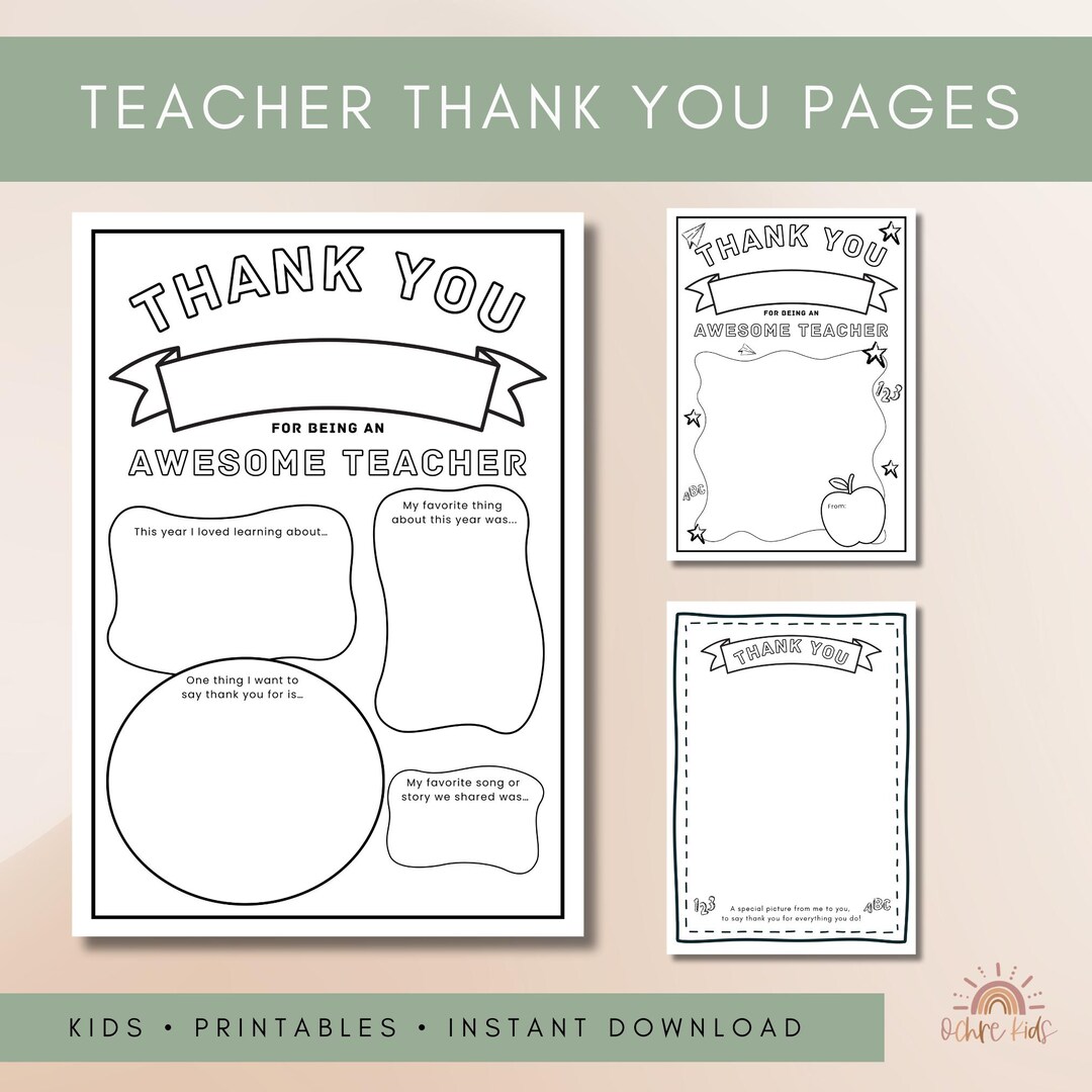 Teacher Thank You Printable • End of Year Teacher Gift • Editable ...