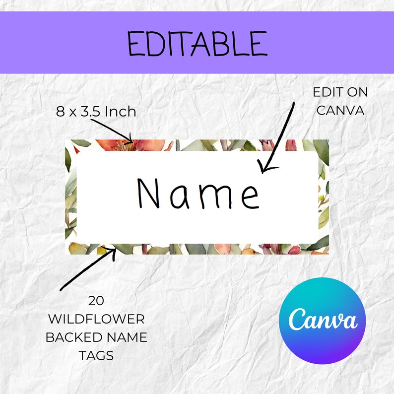 CLASSROOM NAME Tags Wildflower Editable Desk Plates Printable Name ...