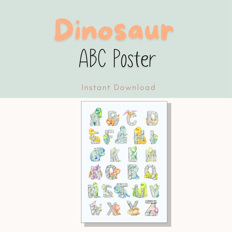 Dinosaur Alphabet Poster Kids Room Decor Nursery Decor Digital Download ...