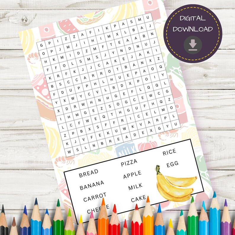 Food Word Search Printable for Kids Ages 4-6, Fun Colorful No Prep ...