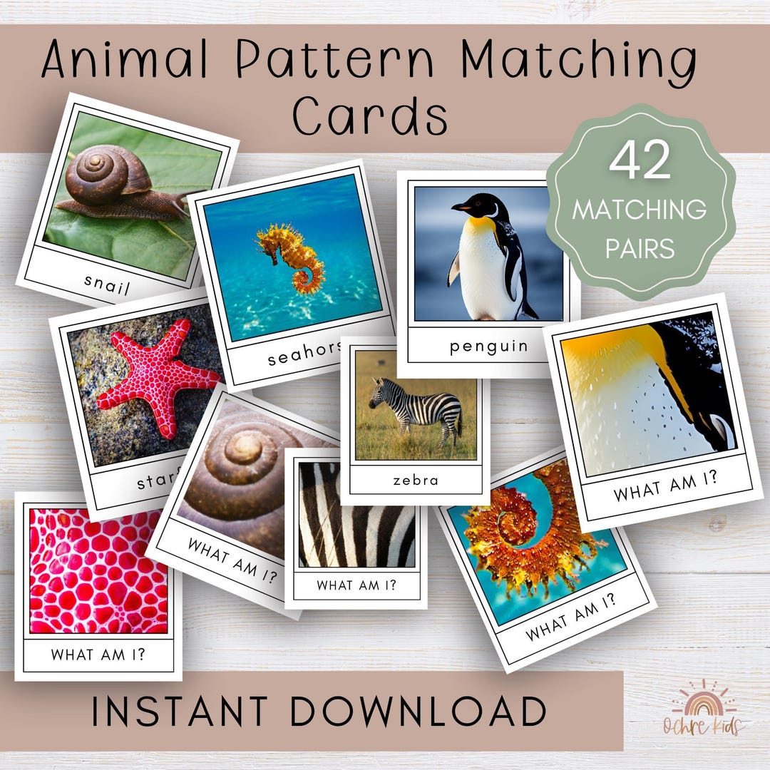 Montessori Matching Game Animal Match Card Printable Preschool Activity ...