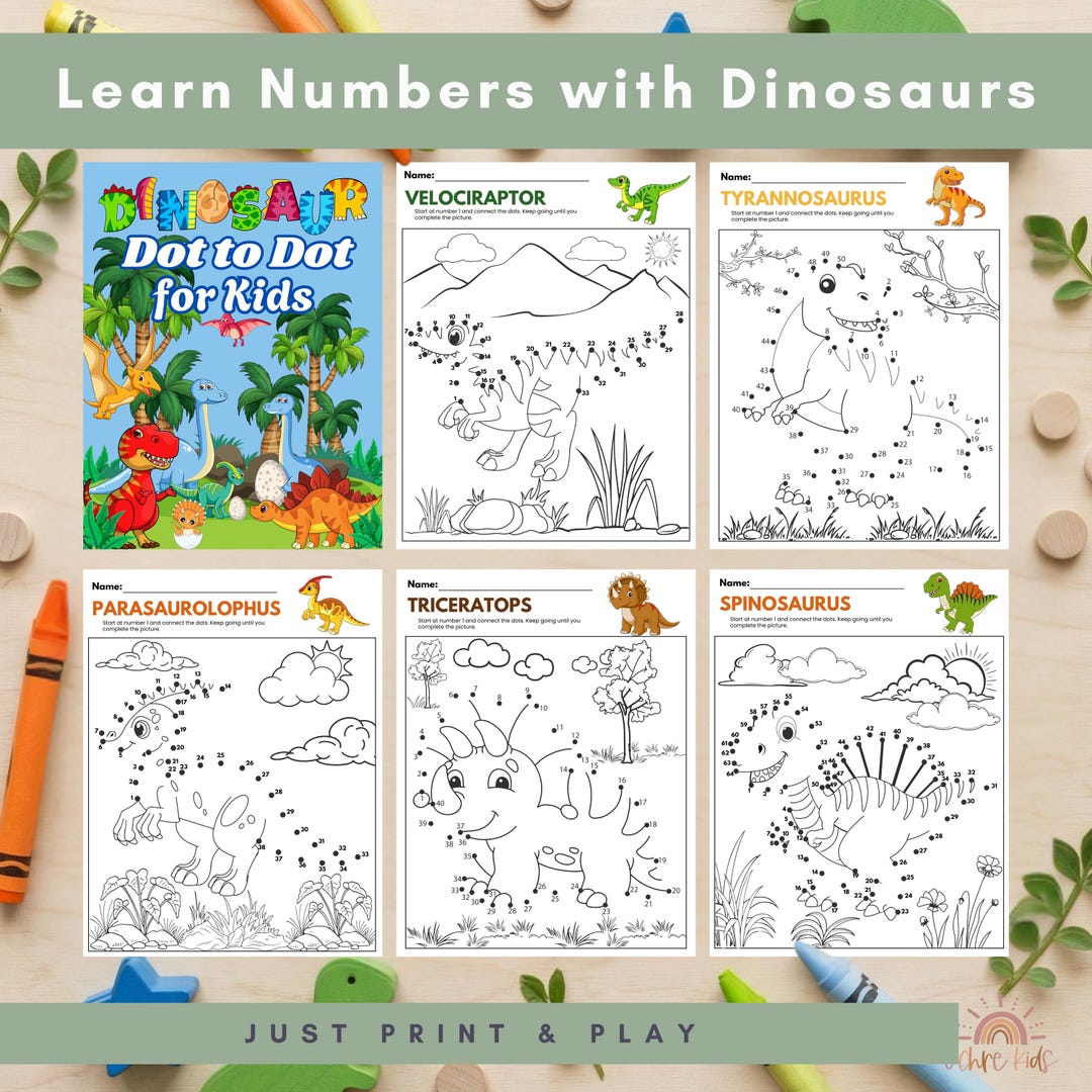 Dinosaur Dot to Dot Printable – Preschool Counting Worksheets (PDF) - Etsy