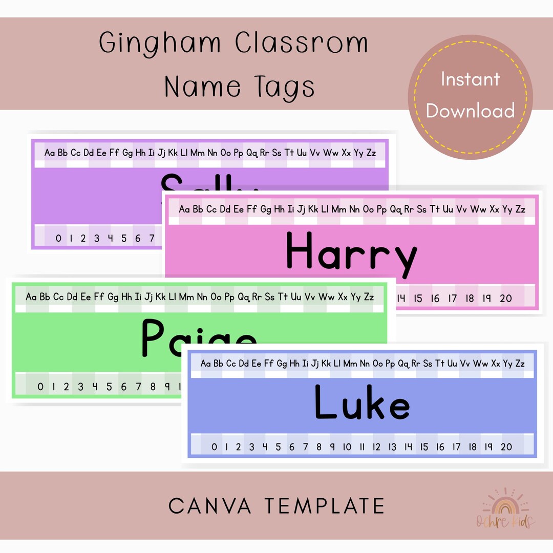 Gingham Print Name Tags for Classroom Desk Plates for Cubby Editable ...