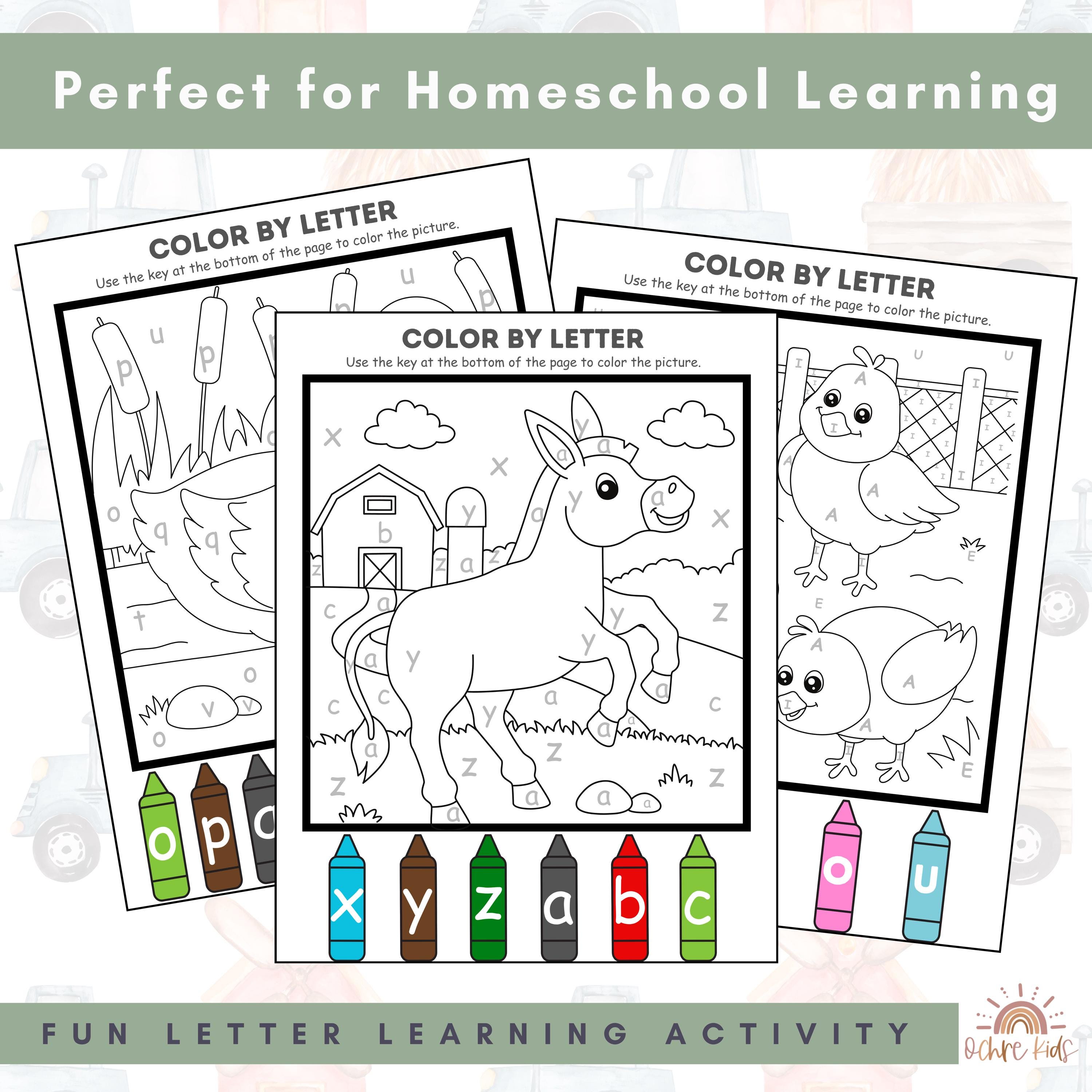 Color by Letter Farm Printable for Preschool, Alphabet Coloring Pages A ...