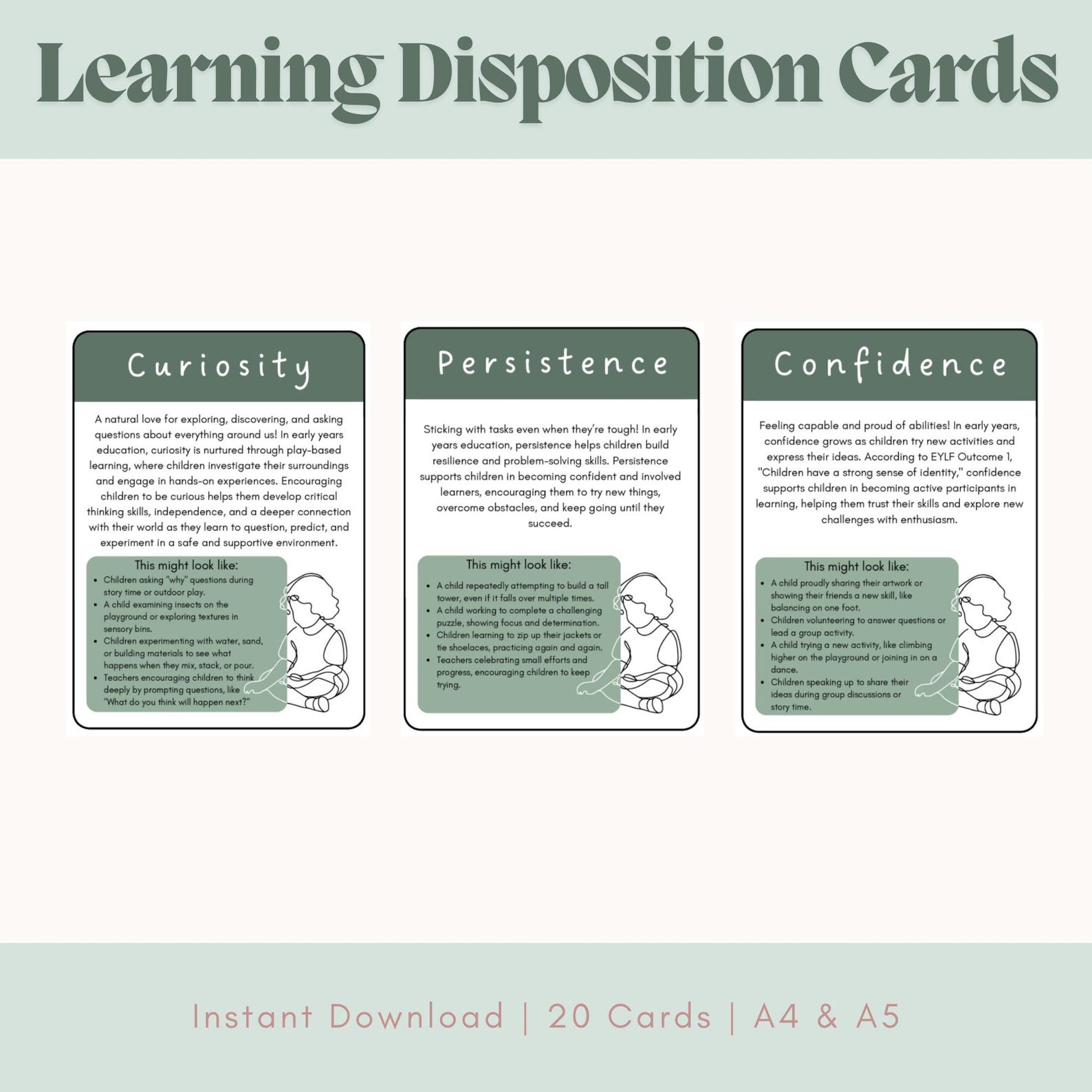 EYLF Learning Disposition Cards | Digital Download | Printable A4 & A5 ...