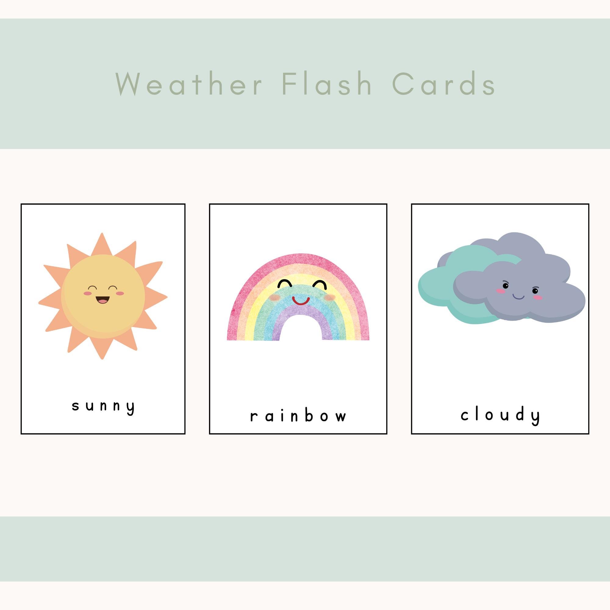 Weather Flashcards Instant Download | Educational Printable Cards for ...