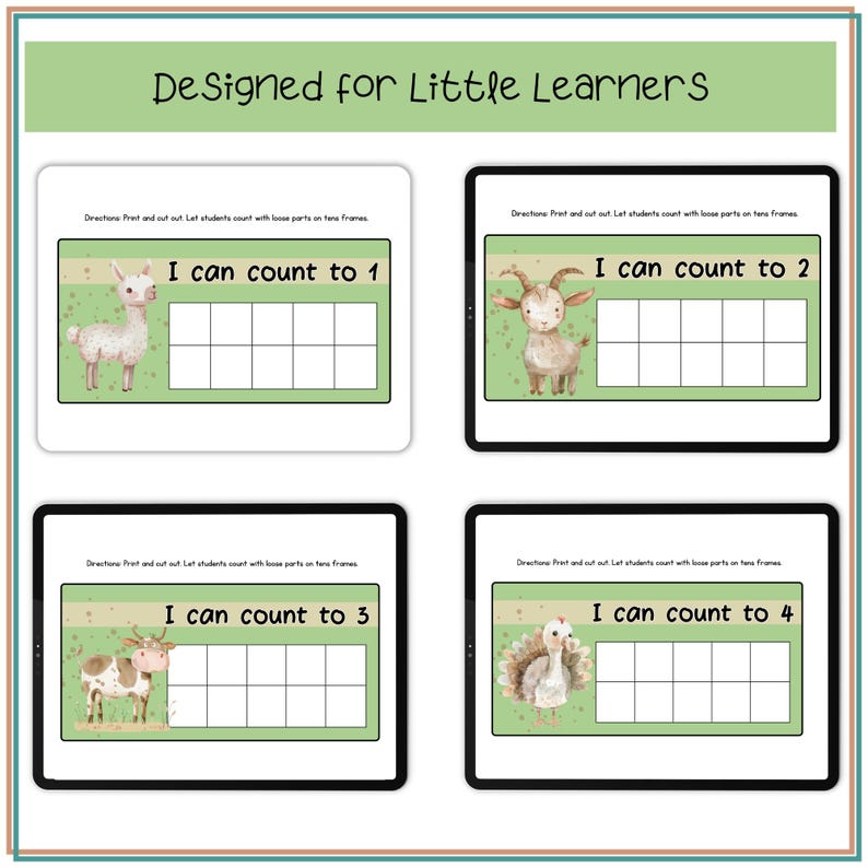 Farm Animal Ten Frame Math Cards | Counting 1-10 Printable | Preschool ...