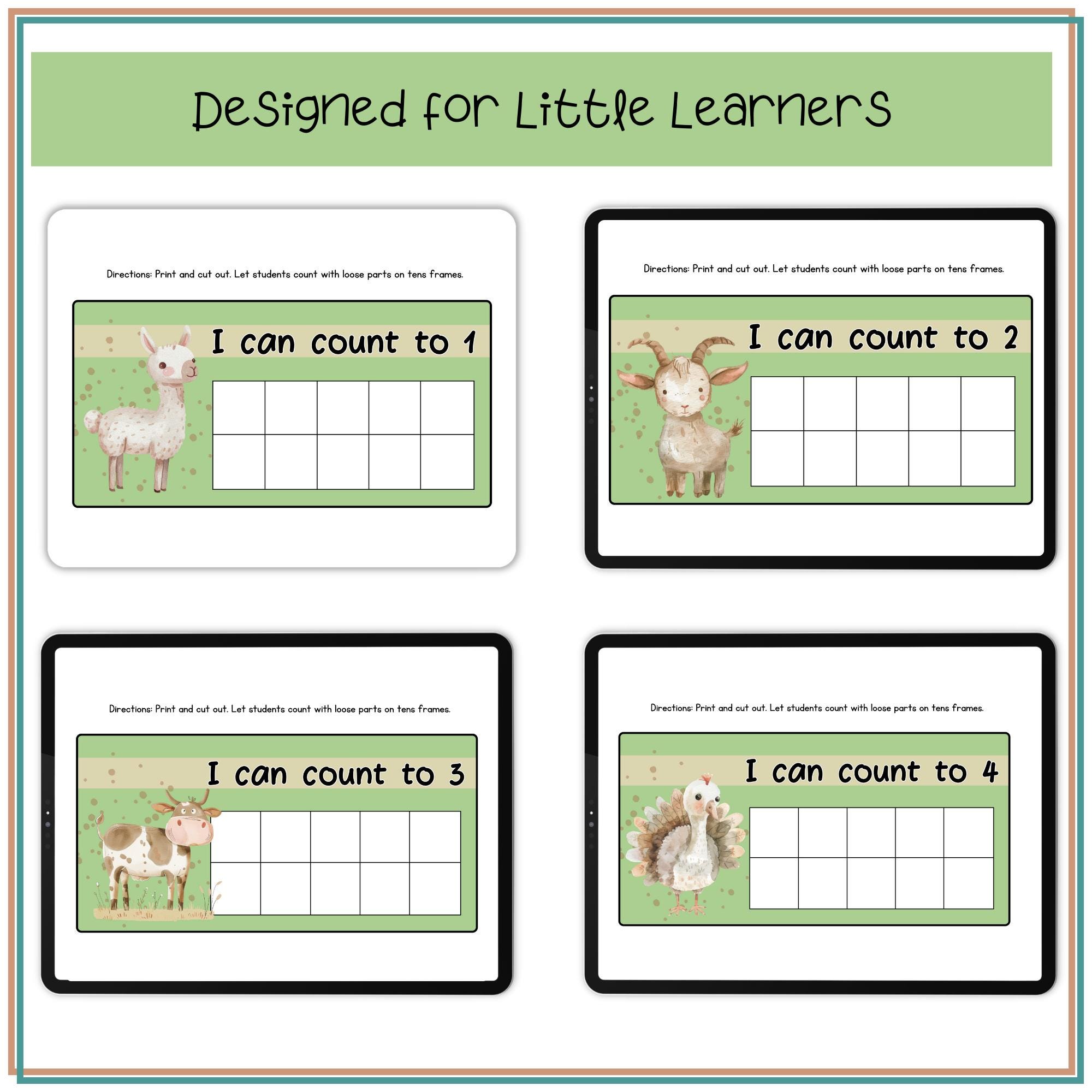 Farm Animal Ten Frame Math Cards | Counting 1-10 Printable | Preschool ...