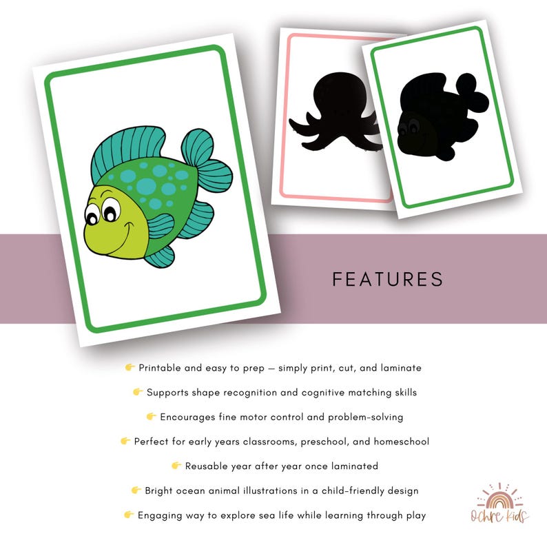 Shadow Matching Printable Card Game Under the Sea Theme Homeschool ...