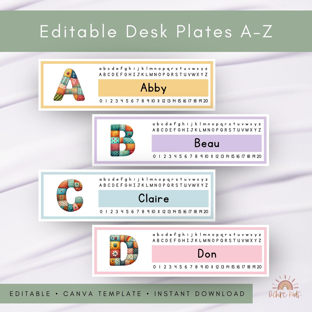 Alphabet Desk Plates | Editable Name Tags for Classroom | Preschool ...