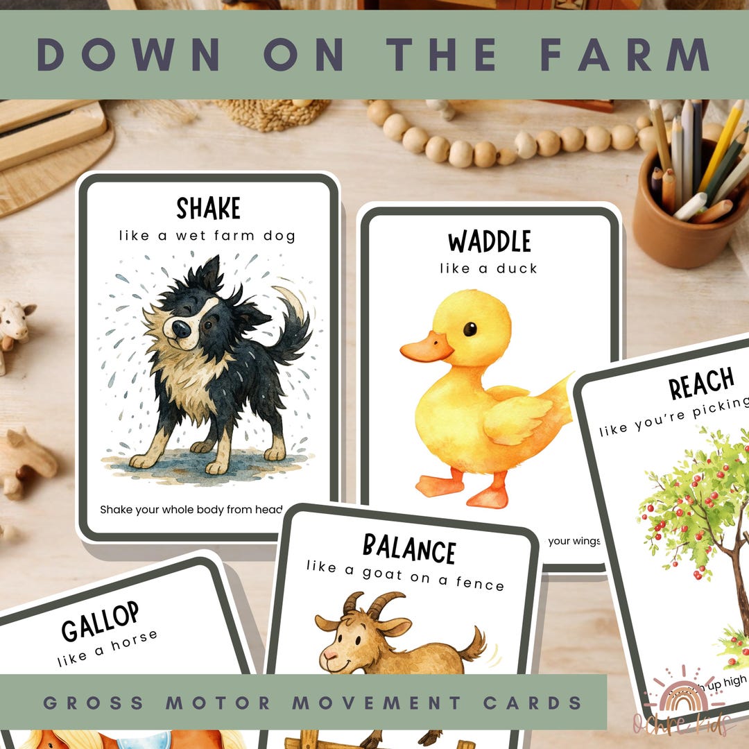 Farm Gross Motor Movement Cards | Farm Animal Brain Breaks | Preschool ...