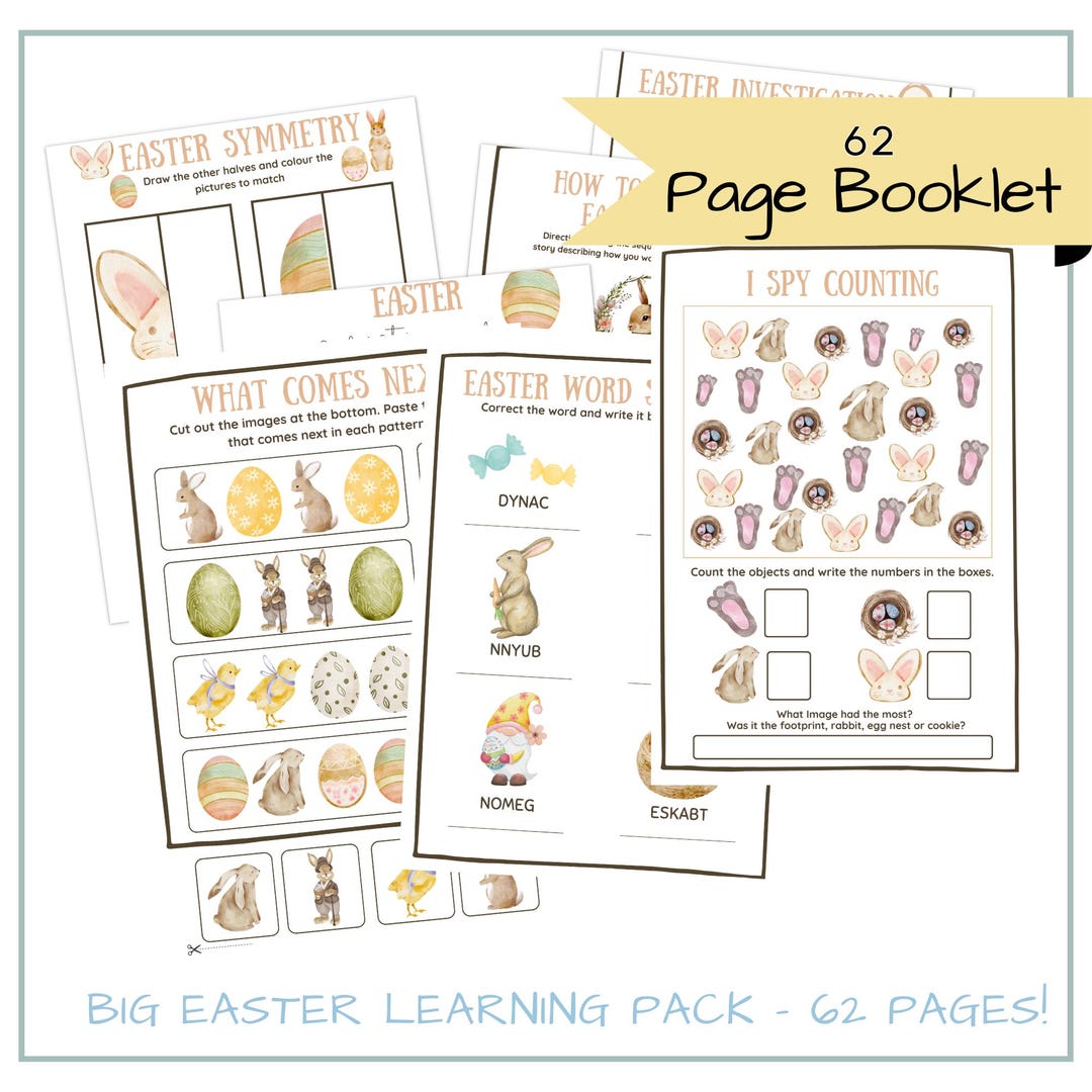 Easter Themed Early Learning Worksheets, Easter Bunny Digital Download ...