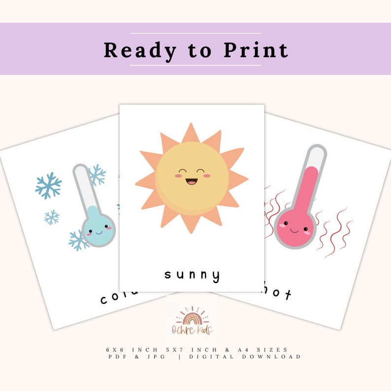 Weather Flashcards Instant Download | Educational Printable Cards for ...