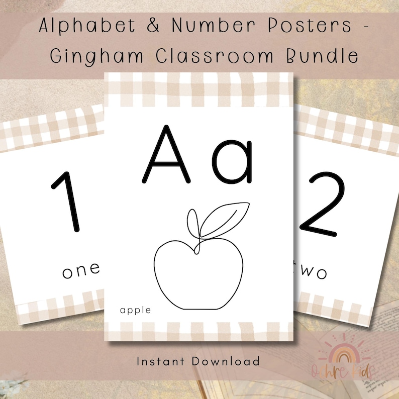 ABC Alphabet & 0–20 Number Posters Bundle, Gingham Classroom Wall Decor ...