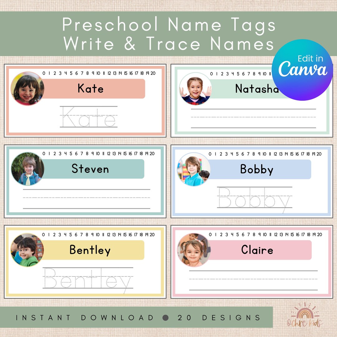 Classroom Desk Plates Canva Template Name Tags With Photos and ...