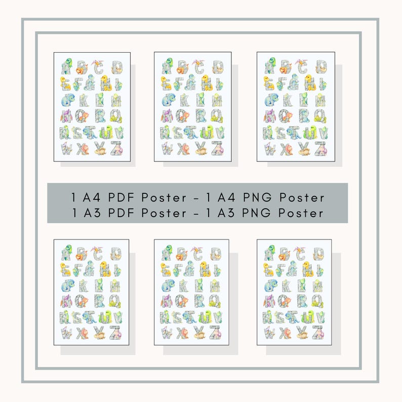 Dinosaur Alphabet Poster Kids Room Decor Nursery Decor Digital Download ...