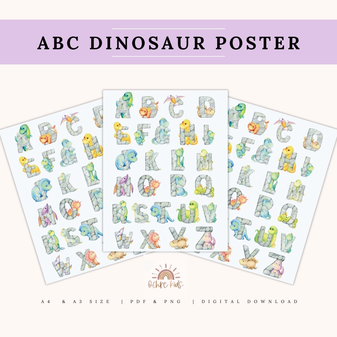 Dino ABC Poster Wall Art Dinosaur Alphabet for Classroom Display ...