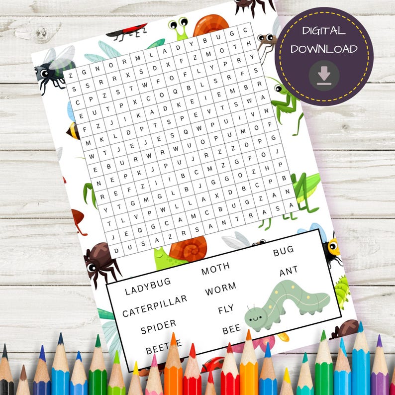 Bug Word Search Printable: Kids Activity, Elementary Resource (PDF A4 ...