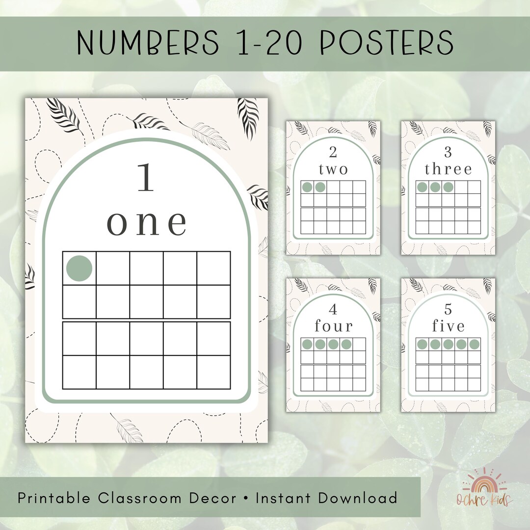 Nature Classroom Decor Number Posters 1–20 Ten Frame Math Printable ...