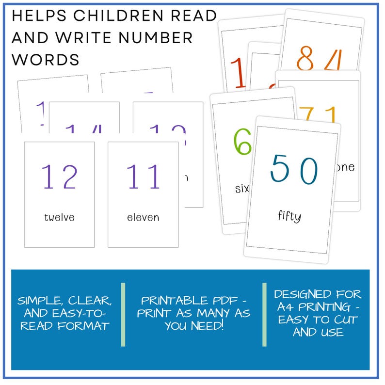Early Numeracy Number Recognition 1 to 100 Printable Cards, Number Word ...