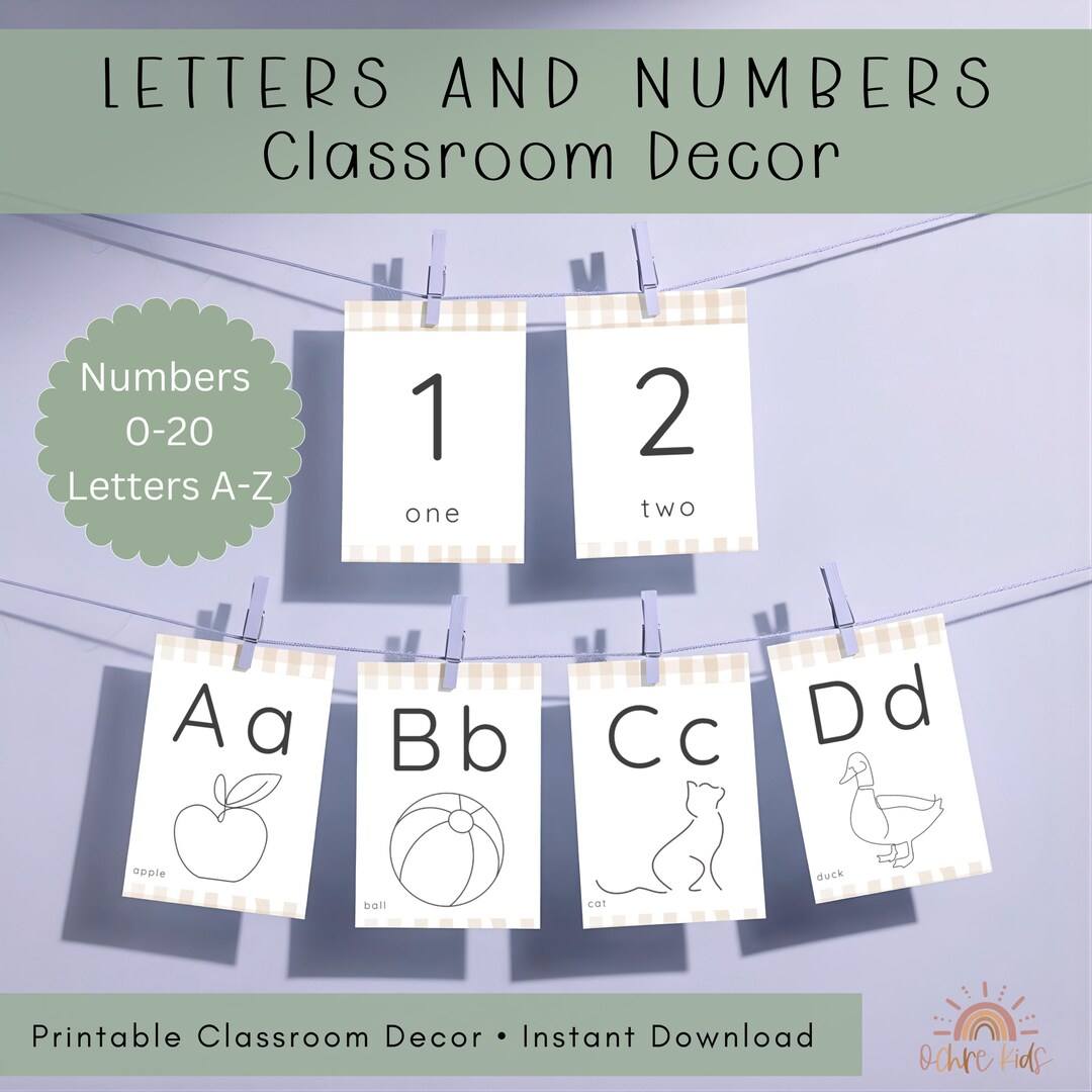 Classroom Decor ABC Alphabet & 0–20 Number Posters Gingham Wall Decor ...