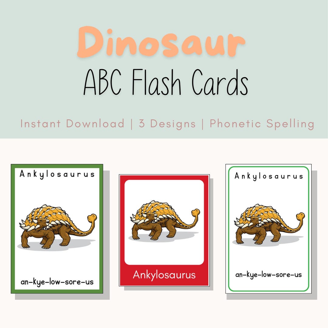Dinosaur ABC Printable Flash Cards | Phonetic Spelling| Educational ...