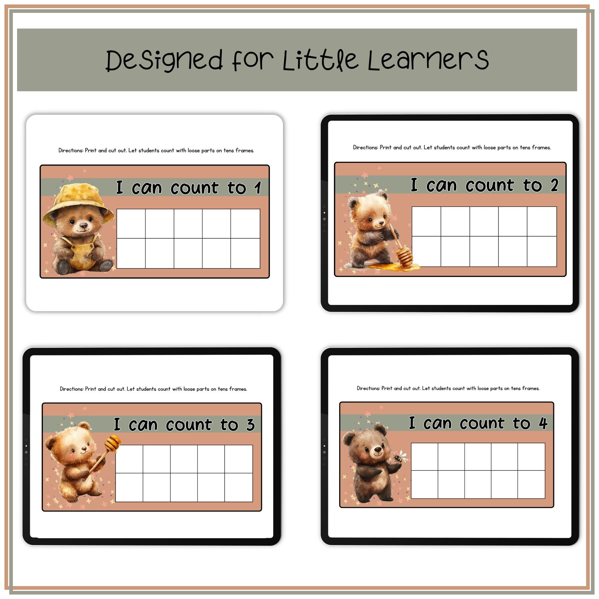 Bear Themed Early Years Tens Frame Printable Math Cards, Number Sense ...