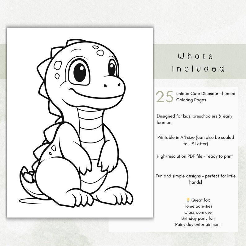 Dino Coloring Pages: 25 Fun Dinosaur Sheets for Kids (PDF Digital ...