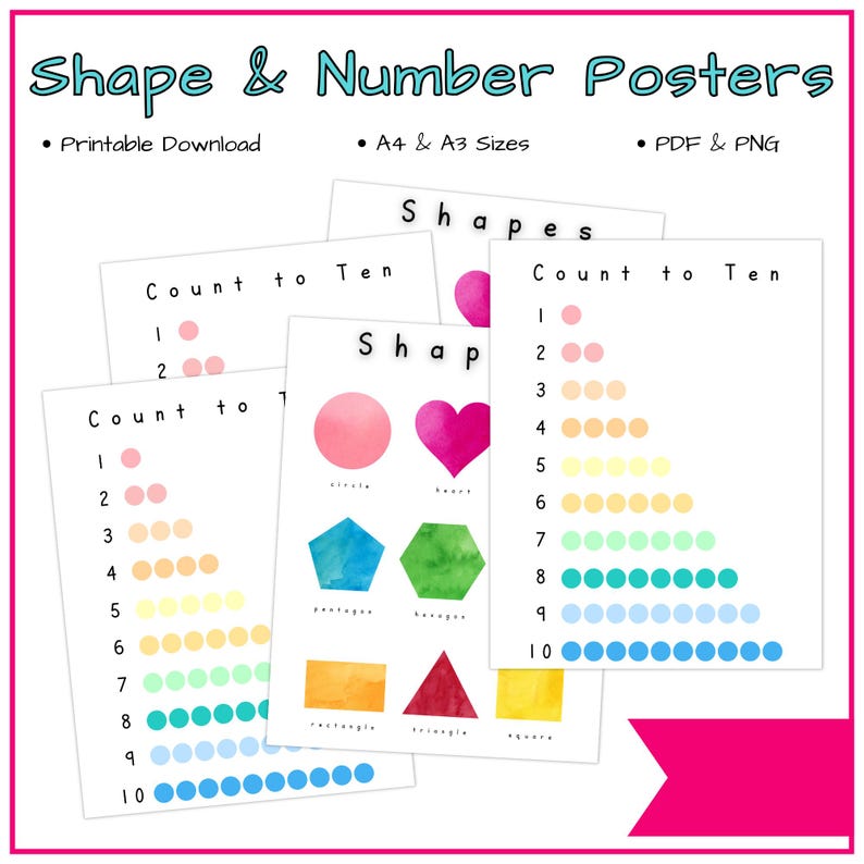 Math Numbers and Shapes Printable Posters, Early Childhood Education ...