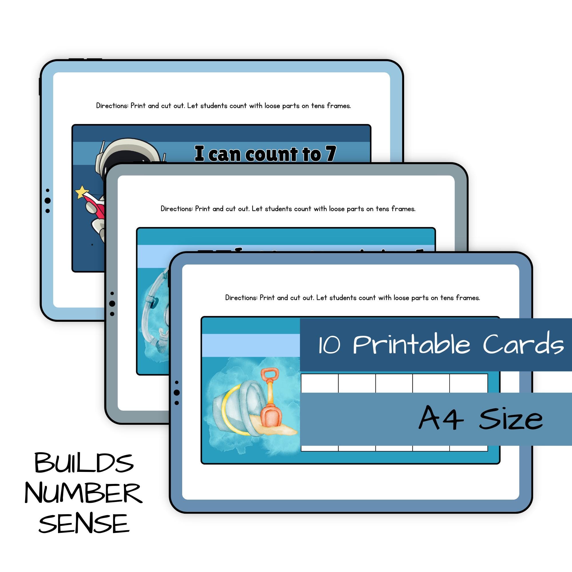 Beach Themed Early Years Tens Frame Printable Math Cards, Number Sense ...