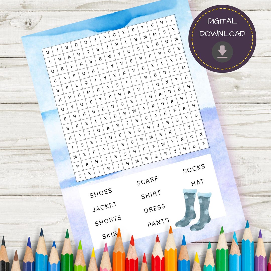 Clothing Word Search for Kids PDF Printable, Fun Colourful Preschool ...