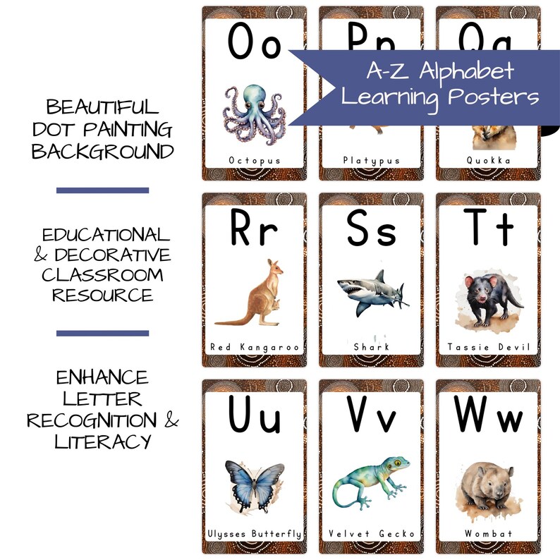 Australian Animal ABC Cards: Dot Painting Flashcards (digital Download ...