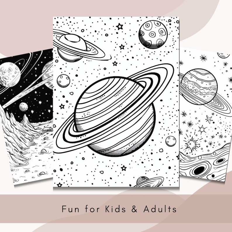 25 Space Themed Coloring Pages for Kids and Adults | A4 Printable PDF ...