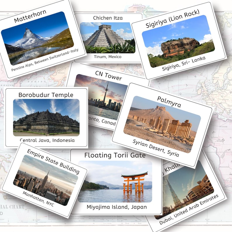 Landmark Flashcards: Geography Learning Aid for Kids (PDF Download A4 ...