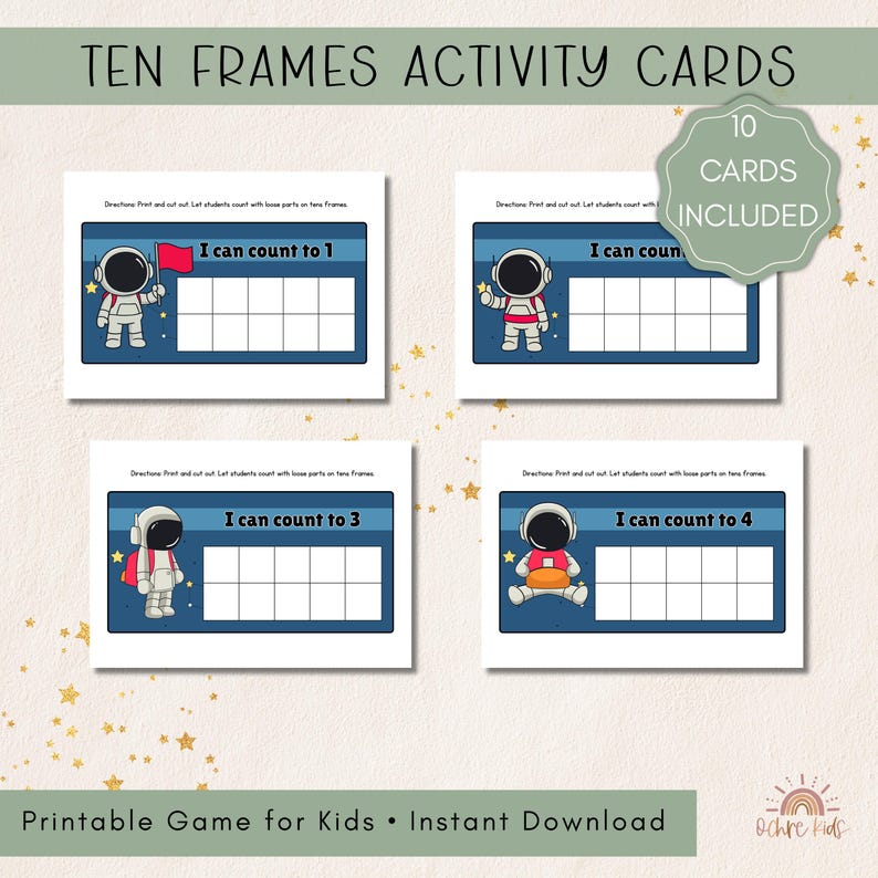 Ten Frames Activity Printable, Ten Frame Math, Learn to Count, Space ...