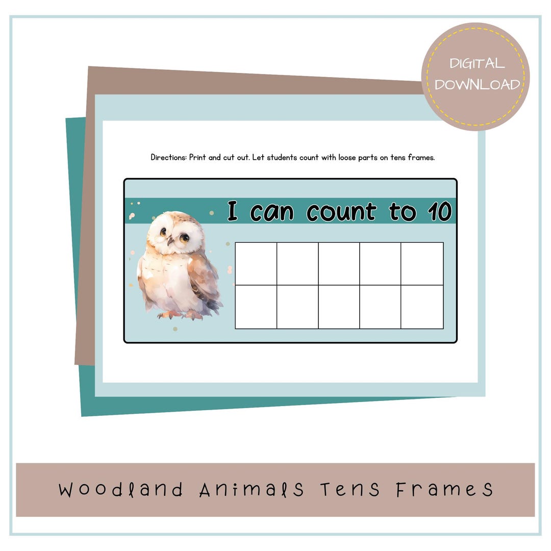 Woodland Animal Themed Early Years Tens Frame Printable Math Cards ...