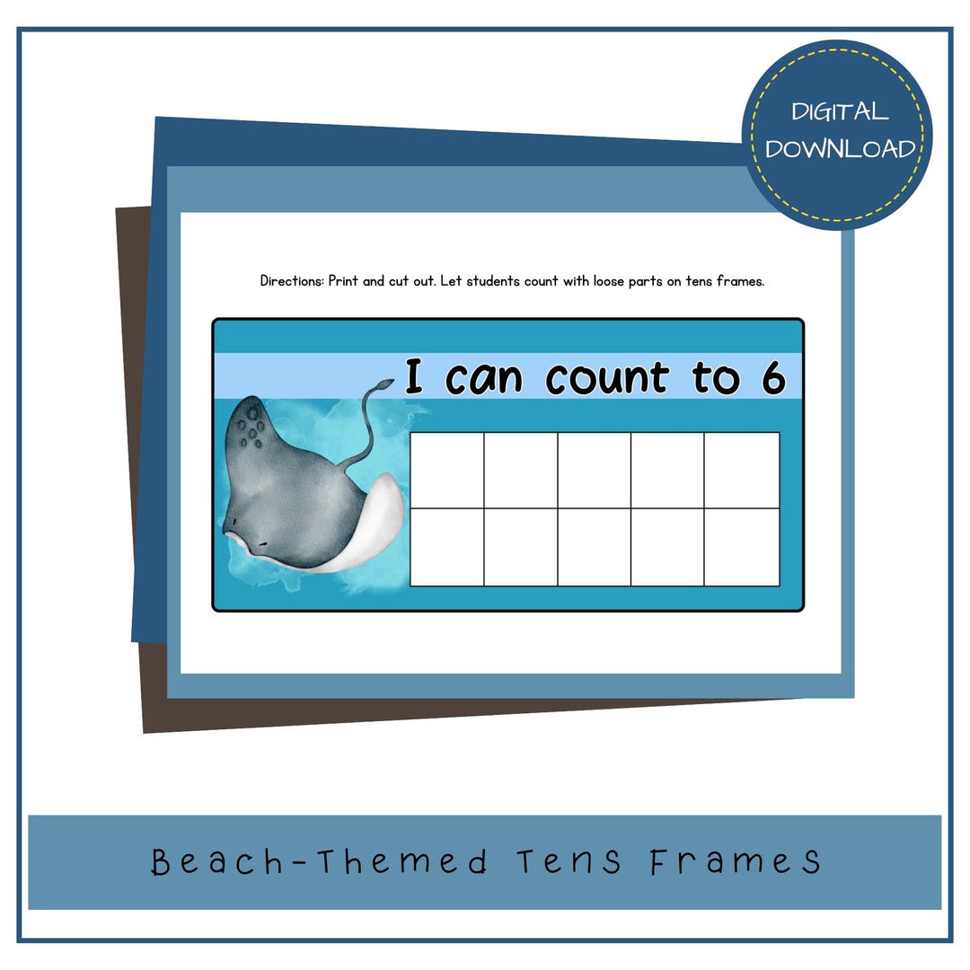 Beach Themed Early Years Tens Frame Printable Math Cards, Number Sense ...