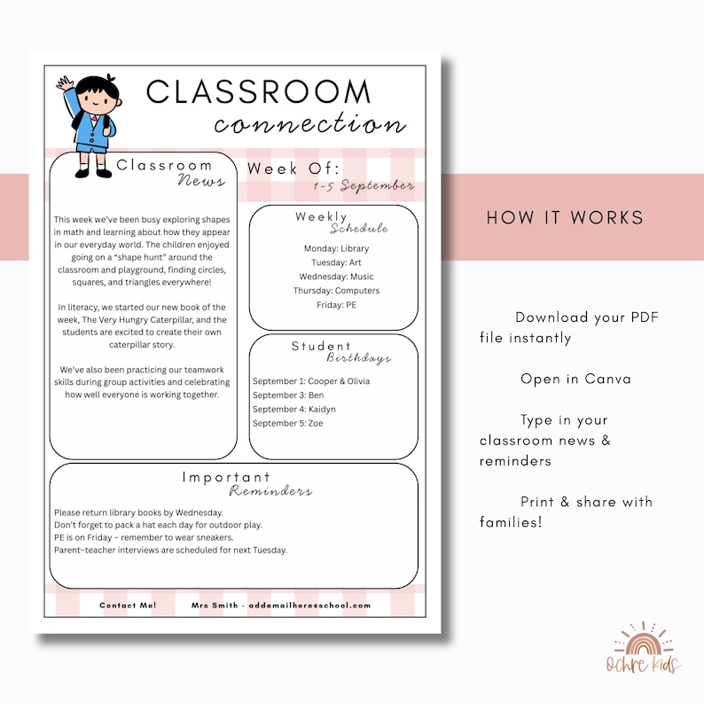Editable Classroom Newsletter Template | Weekly Teacher Parent ...