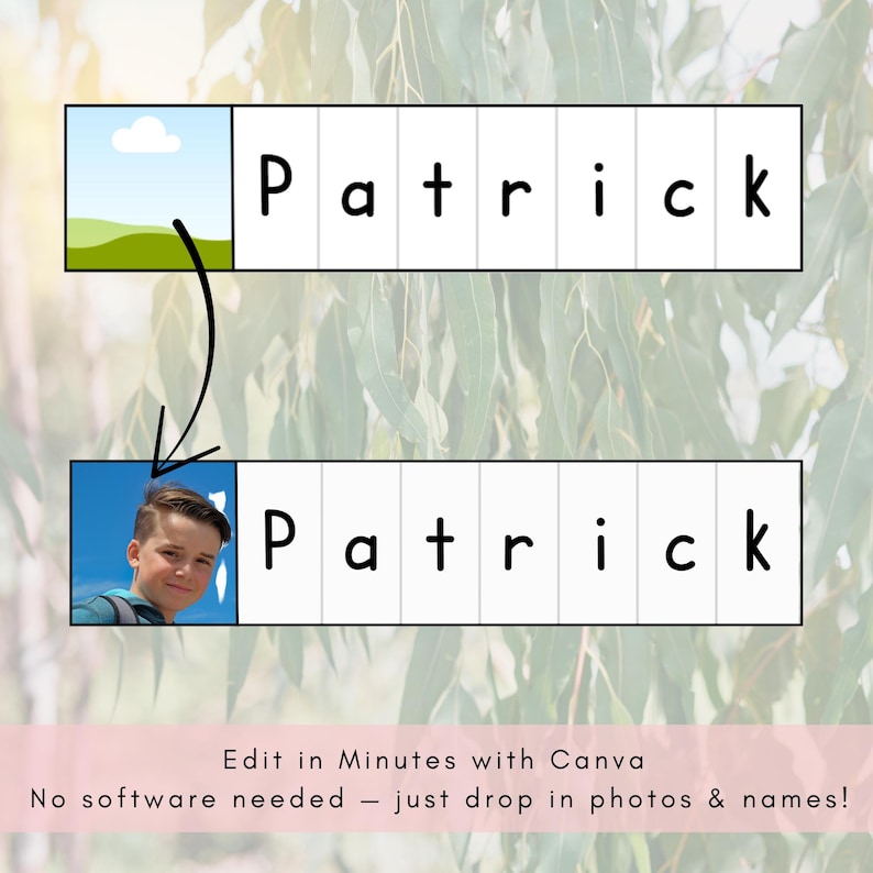 Preschool Photo Name Tags Template | Editable Square Letter Design ...