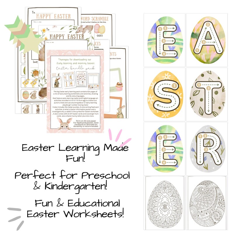 Easter Themed Early Learning Worksheets, Easter Bunny Digital Download ...