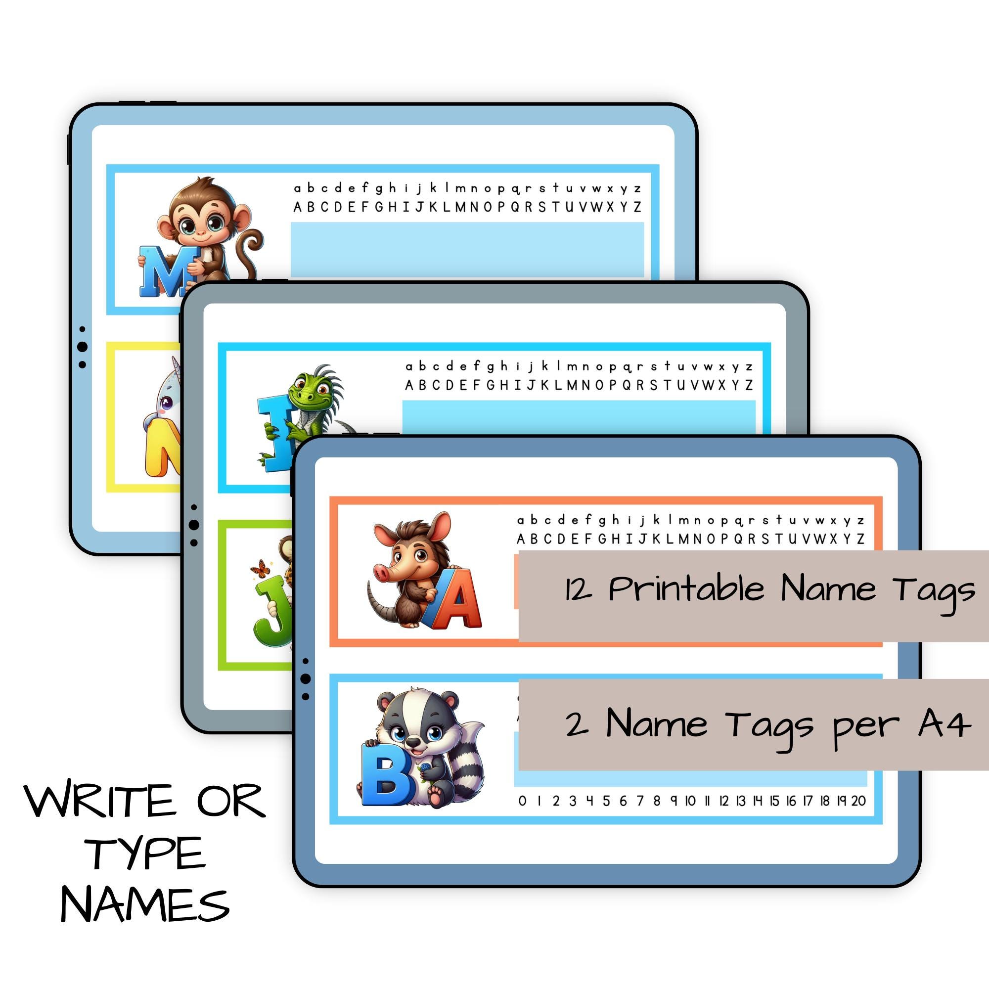 Animal Alphabet Preschool Name Tags | Editable Desk Plates for Early ...