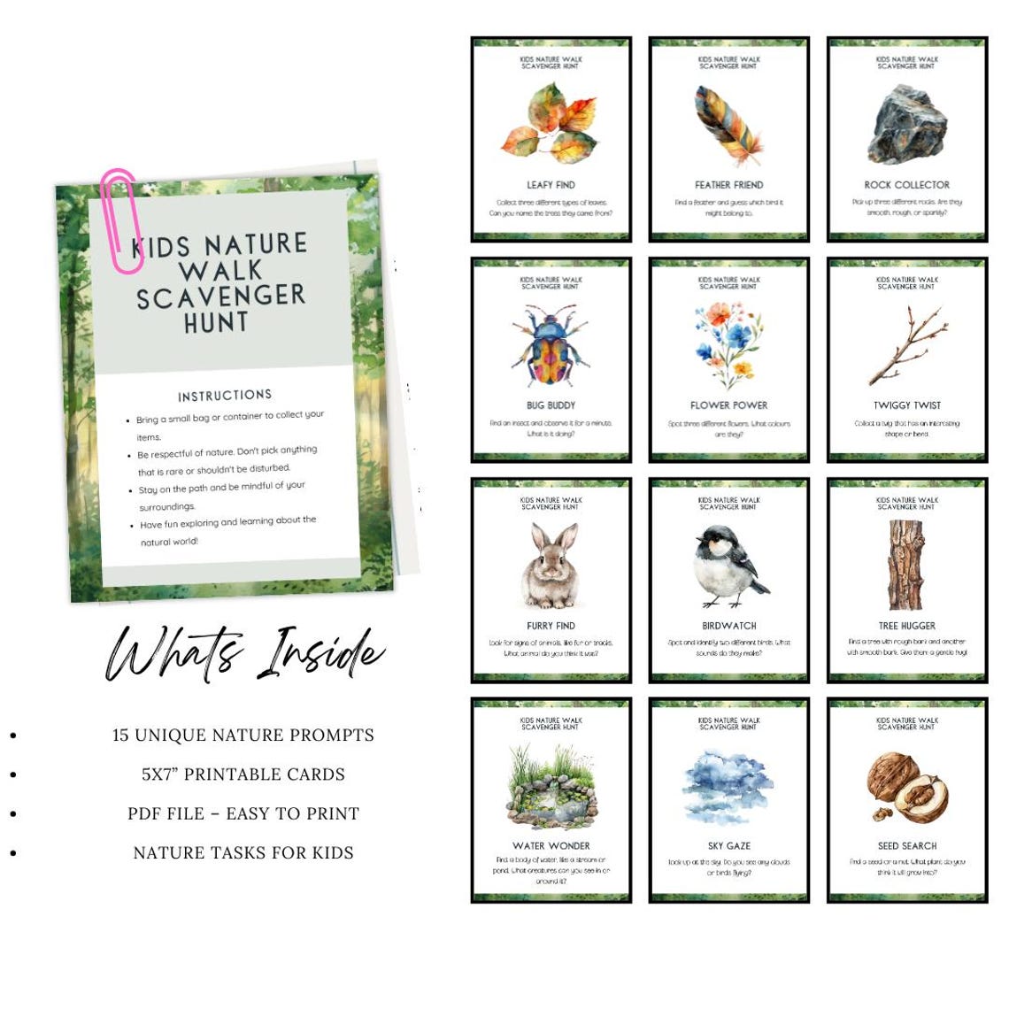 Nature Scavenger Hunt Printable for Kids | 15 Outdoor Activity Cards ...