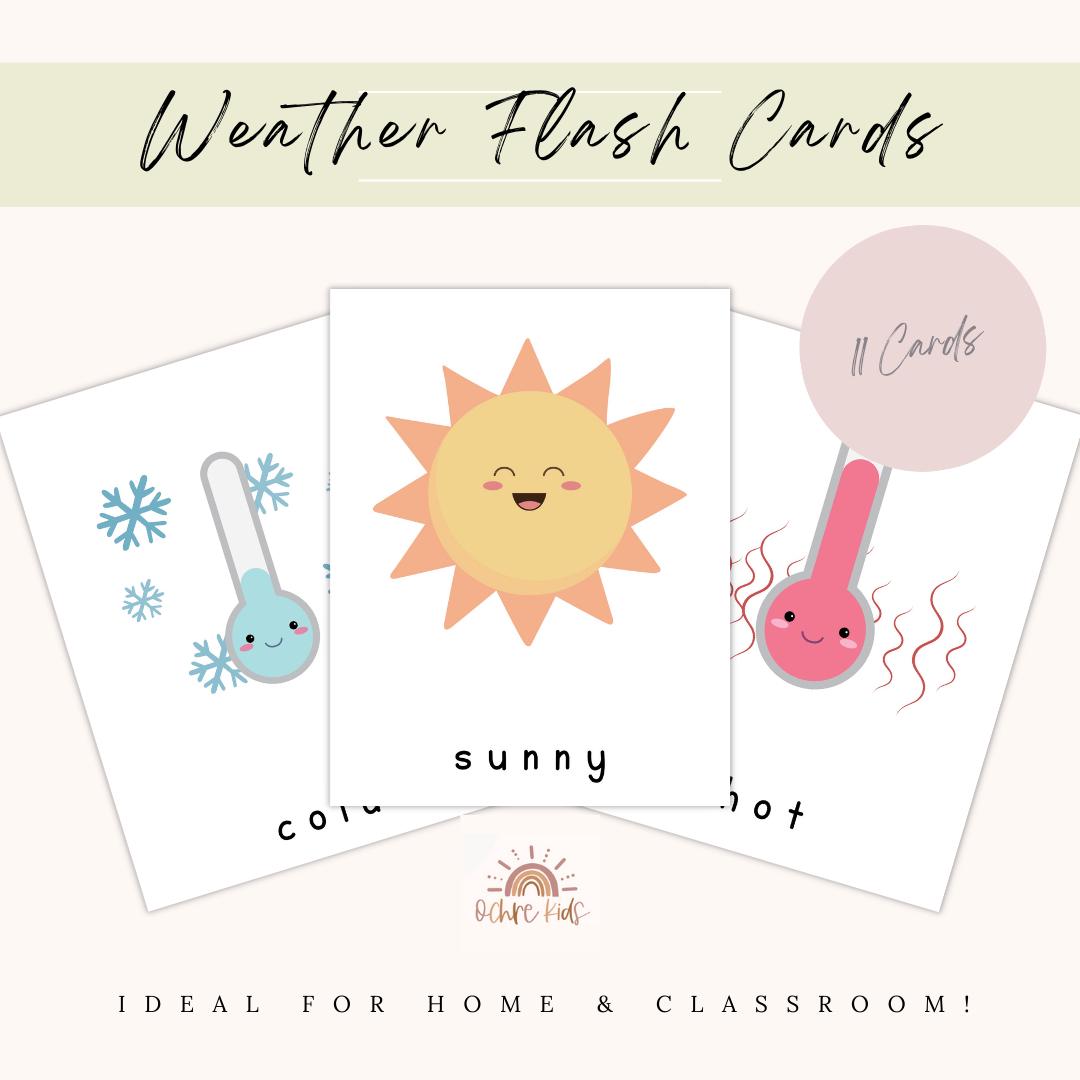 Weather Flashcards Instant Download | Educational Printable Cards for ...