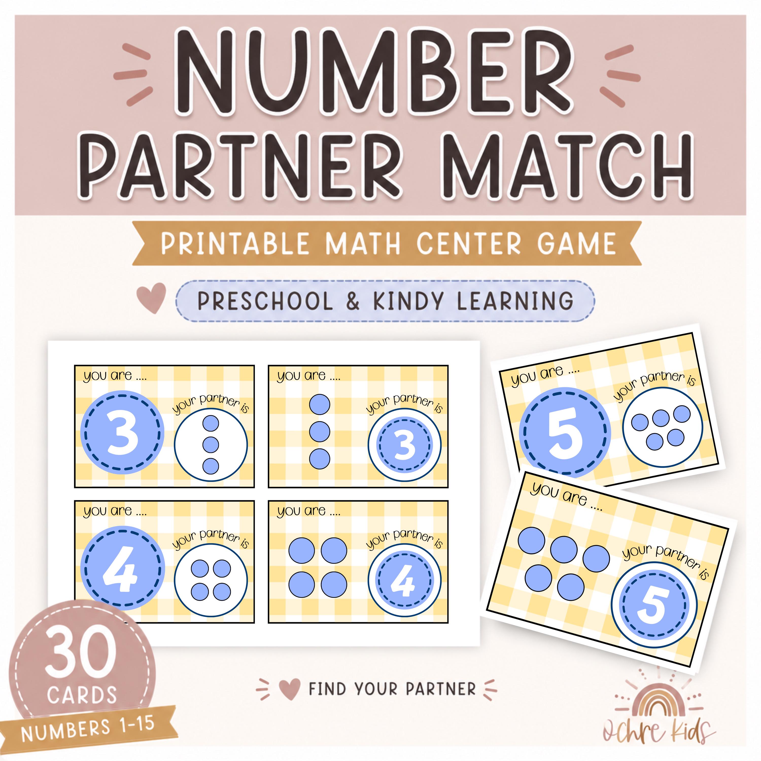 Gingham Number Pairing Cards Printable, Math Partner Activity ...