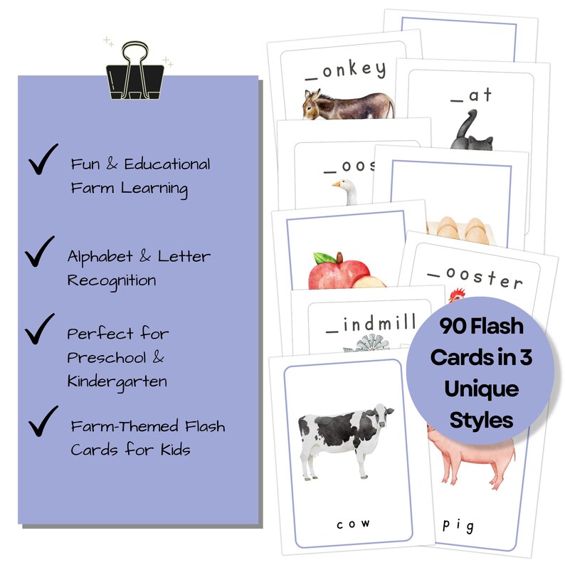 Farm Flashcards | Printable Preschool Learning Cards | Alphabet ...