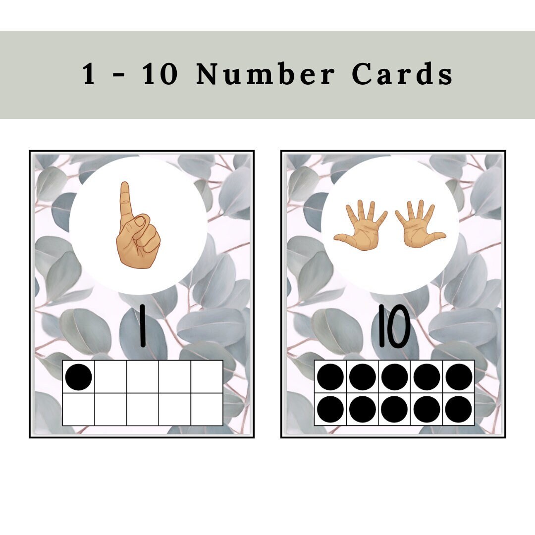 Number Cards 1-10, Ten Frame, Preschool Counting Flash Cards, Number ...